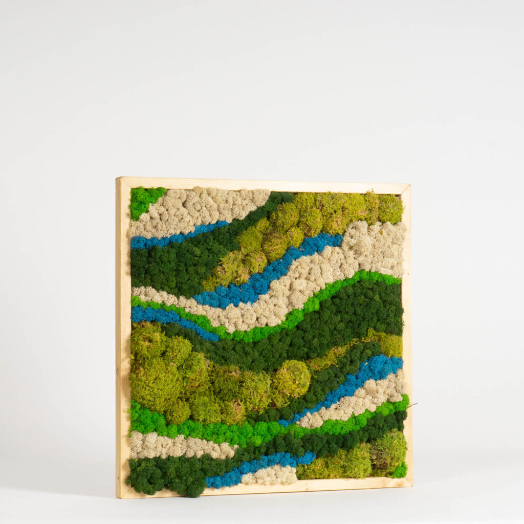 Quadro onde di lichene e muschio - Verde Stabilizzato